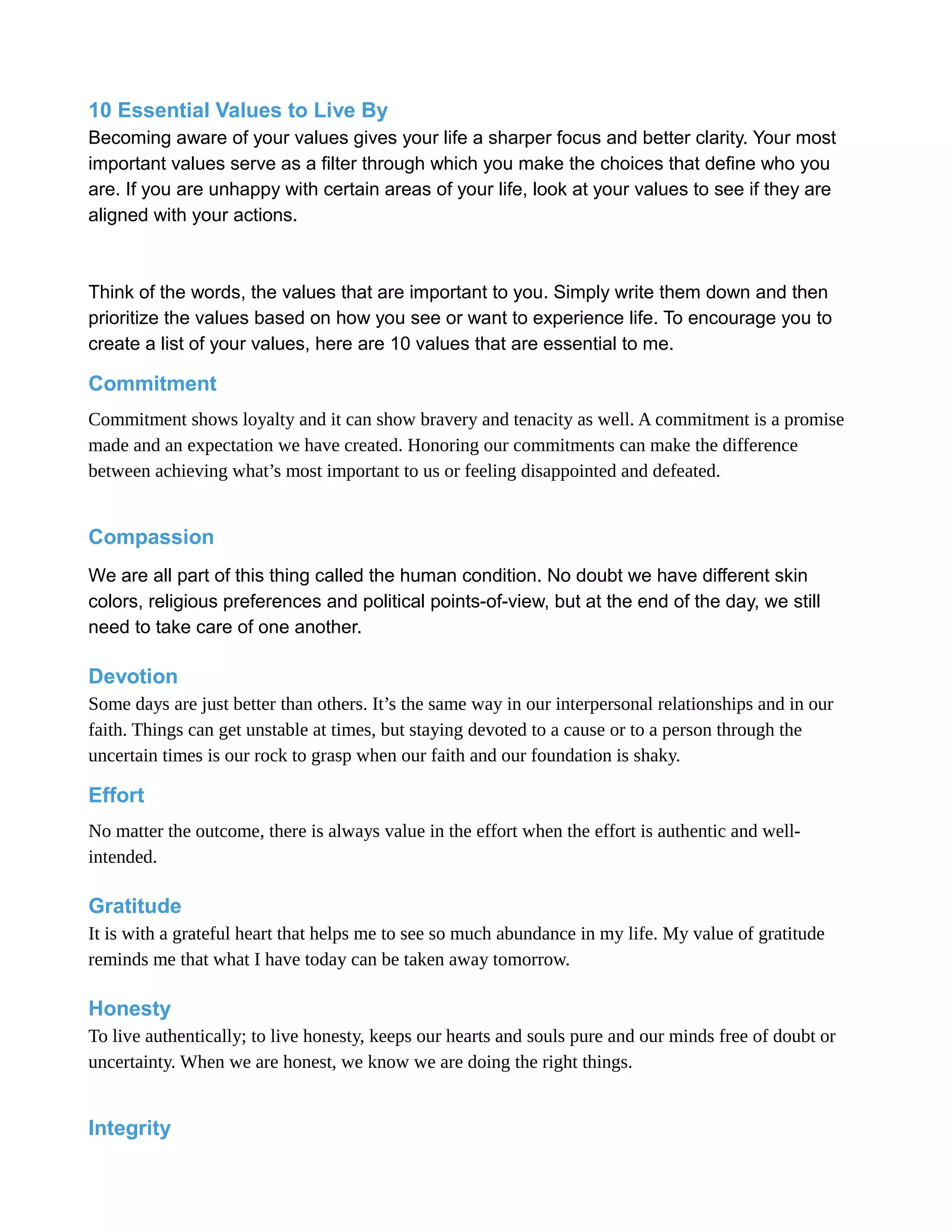 10 essentials values of life... | PDF