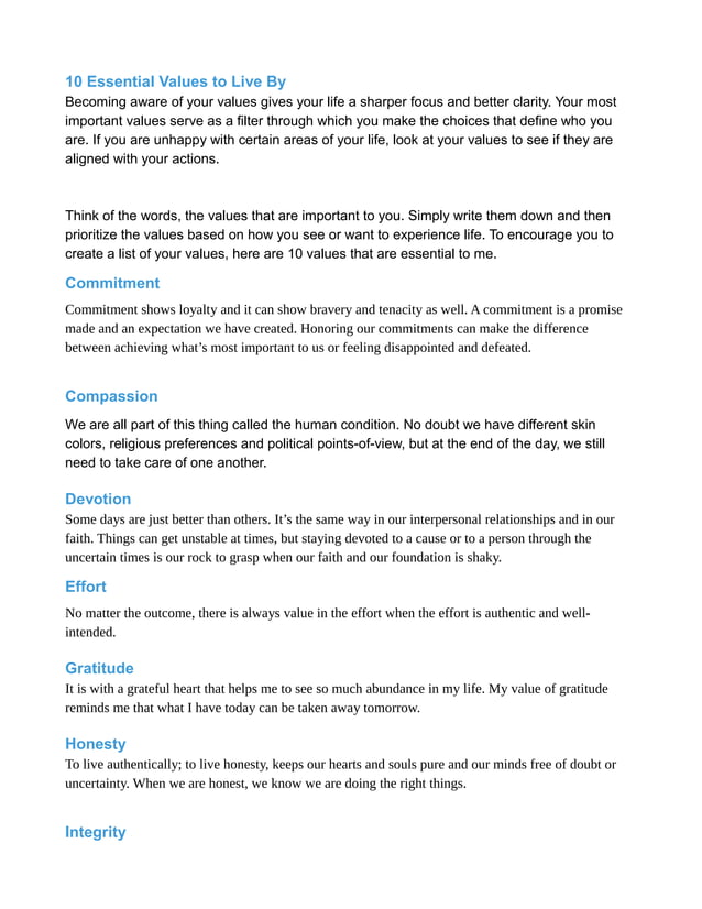 10 essentials values of life... | PDF
