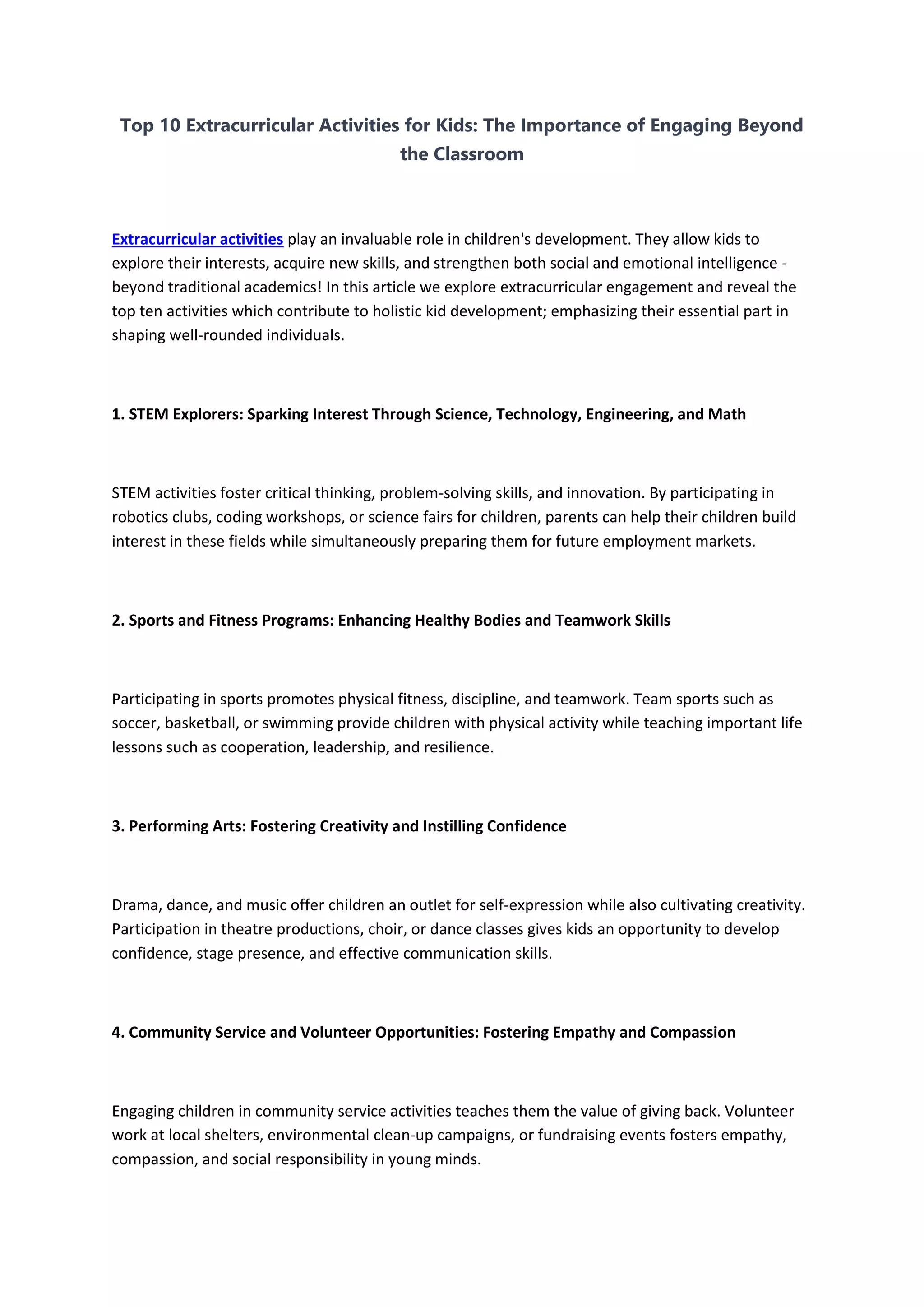 10 Extracurricular Activities for kids.pdf | Parenting Children Aged 4 ...