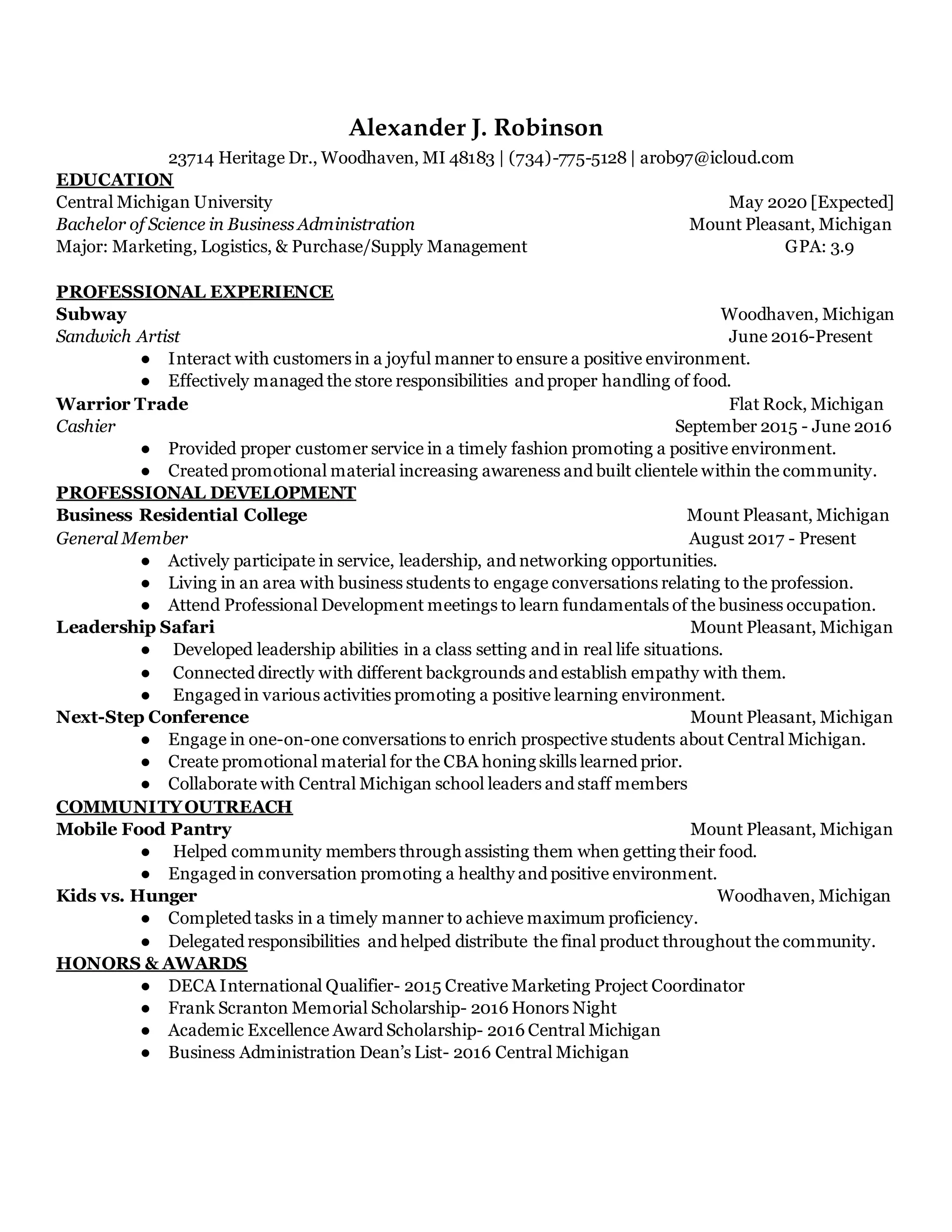 AlexanderRobinsonResume | DOCX | Business Administration | Business