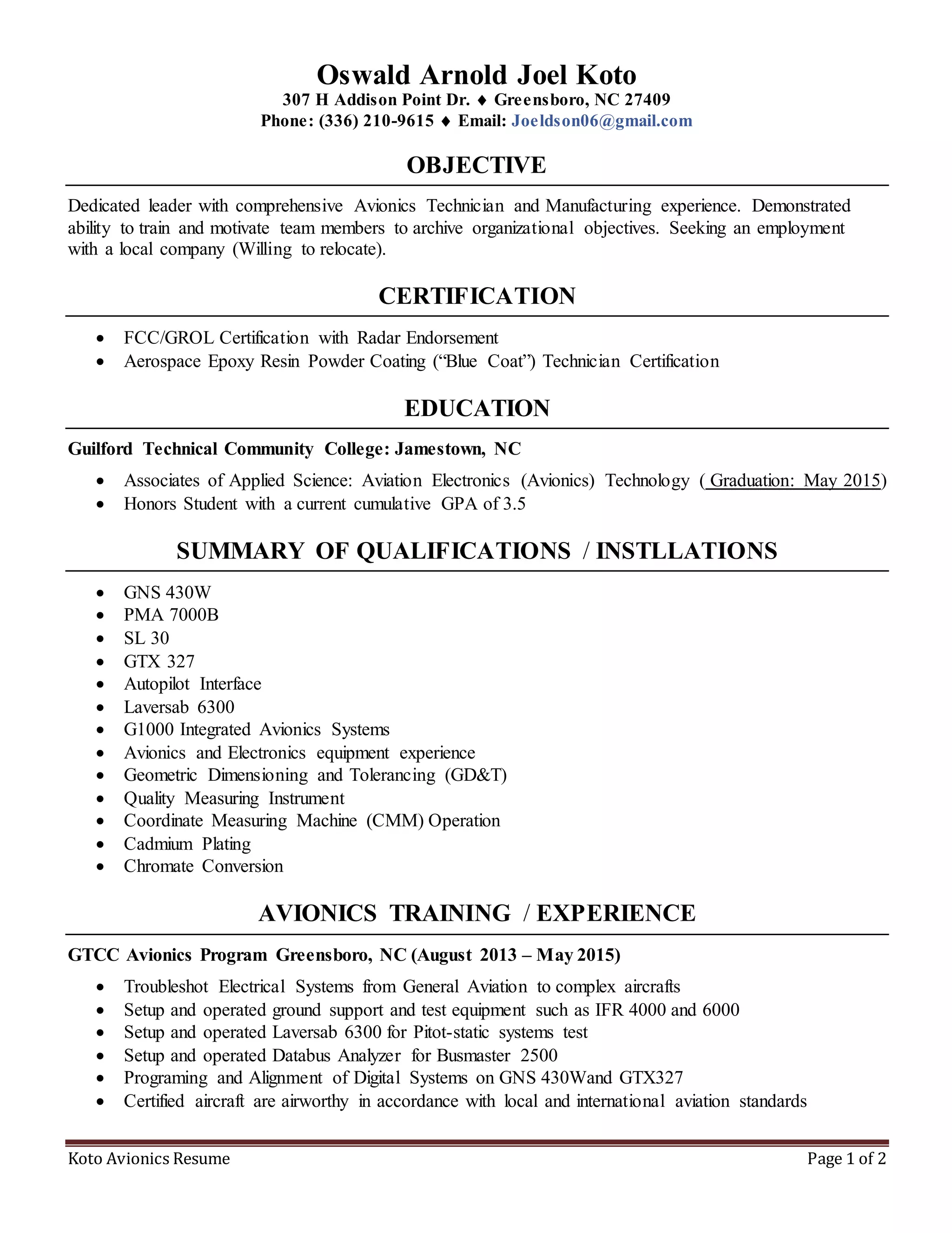 Oswald Koto_Avionics Resume | DOCX