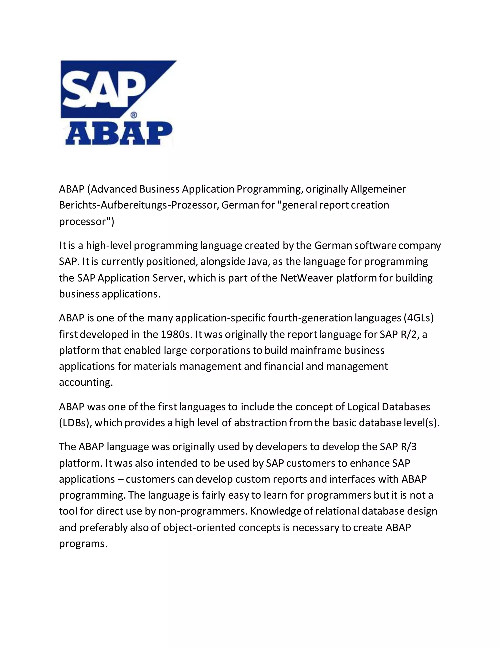 Project Report on SAP | DOCX