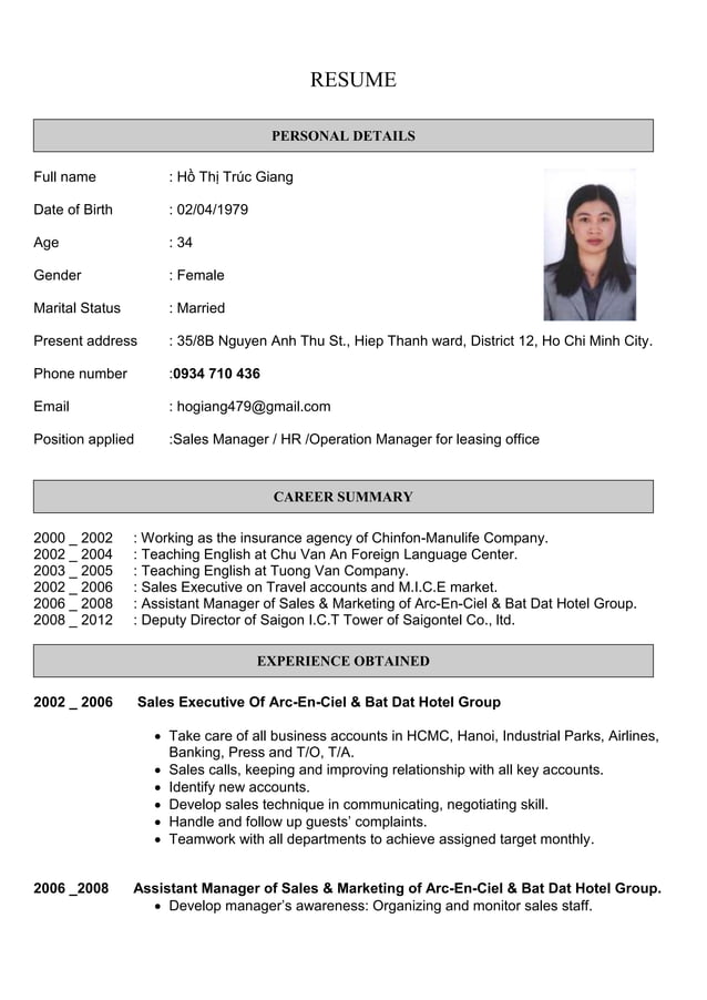 Resume of Giang (Autosaved) | PDF