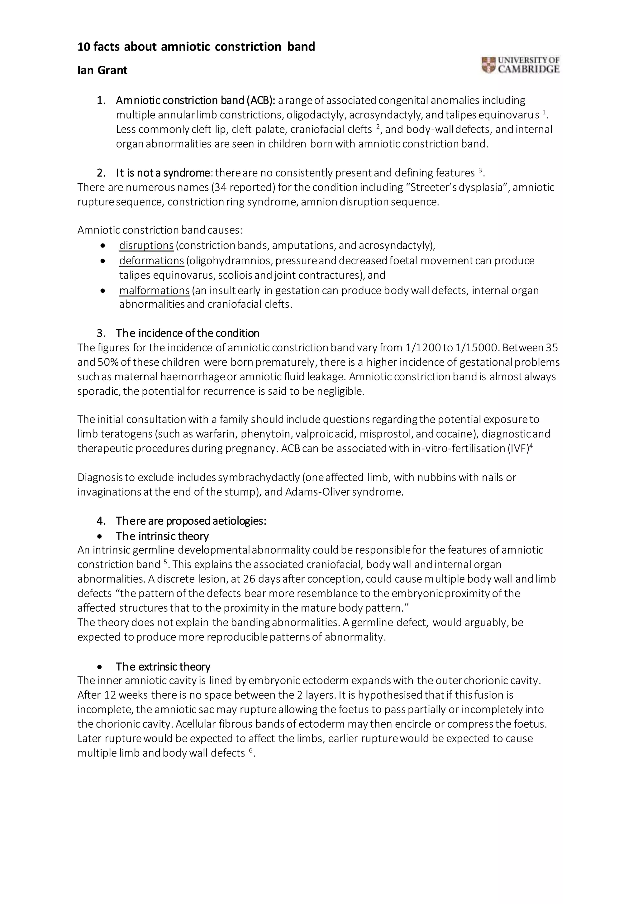 10 facts about Amniotic Constriction Band2021 | DOCX