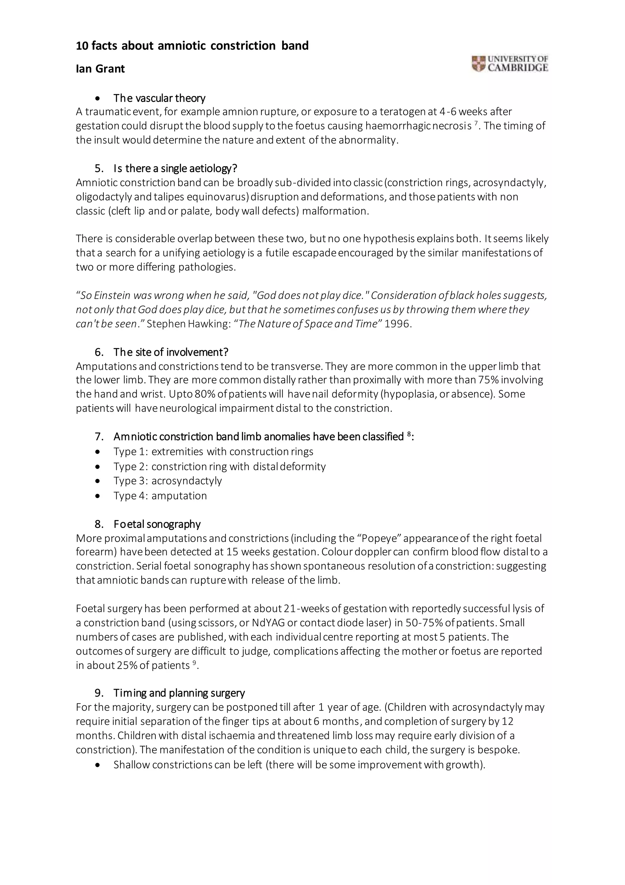 10 facts about Amniotic Constriction Band2021 | DOCX