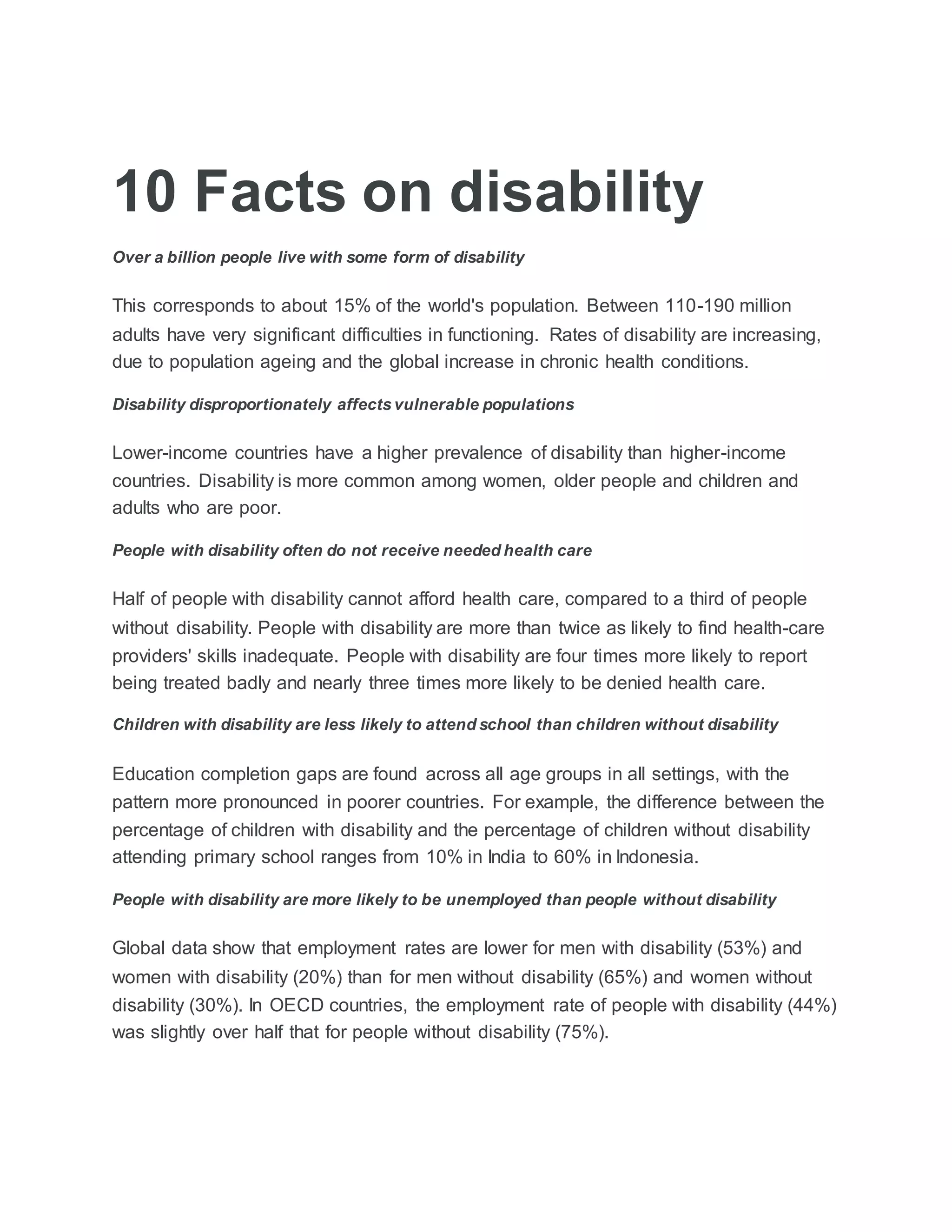 10 facts on disability | DOCX | Physical Therapy | Wellness