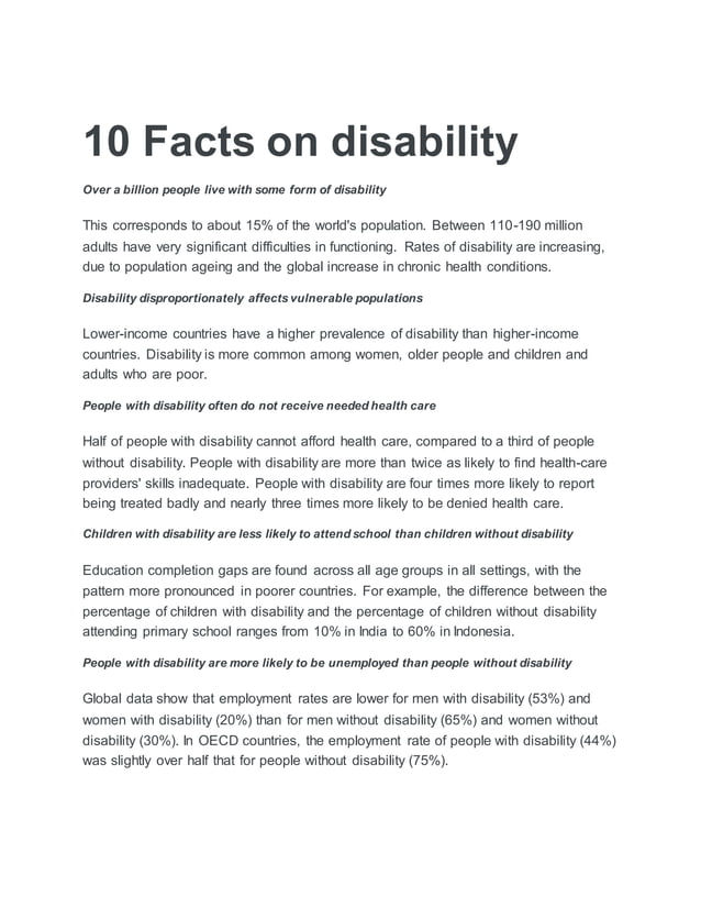 10 facts on disability | DOCX | Physical Therapy | Wellness