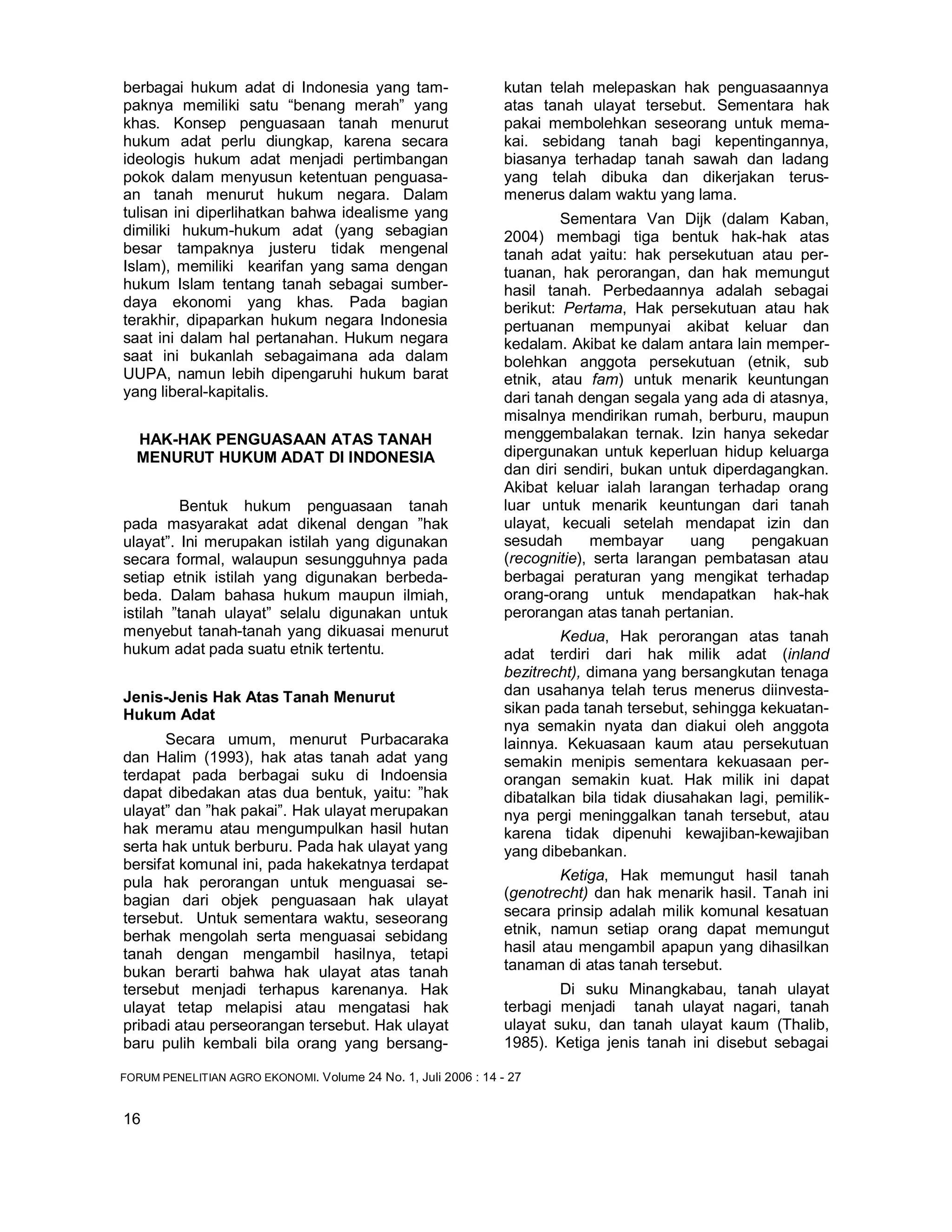 Kearifan Hukum Adat terhadap Penguasaan Agraria | PDF