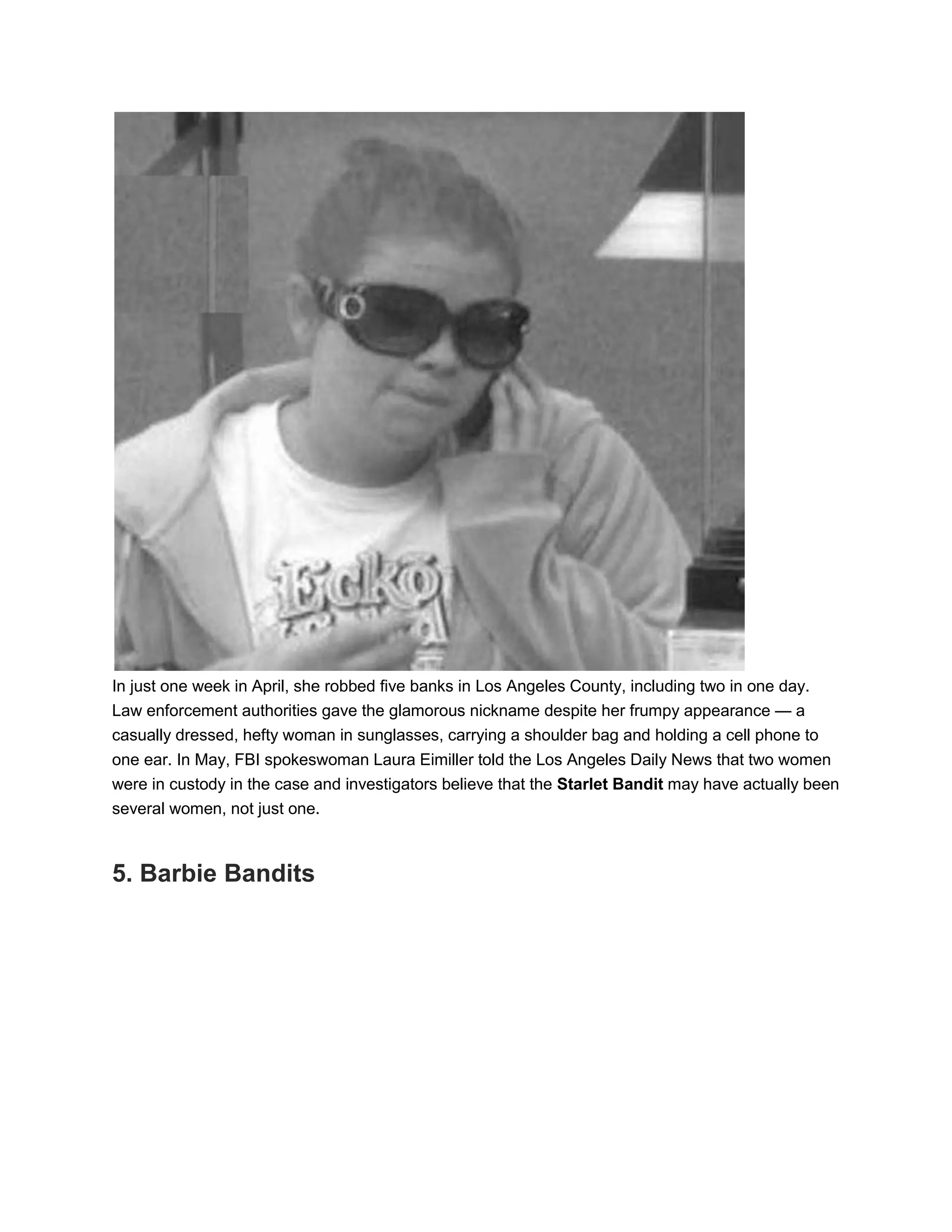 10 famous female bank robbers | DOCX