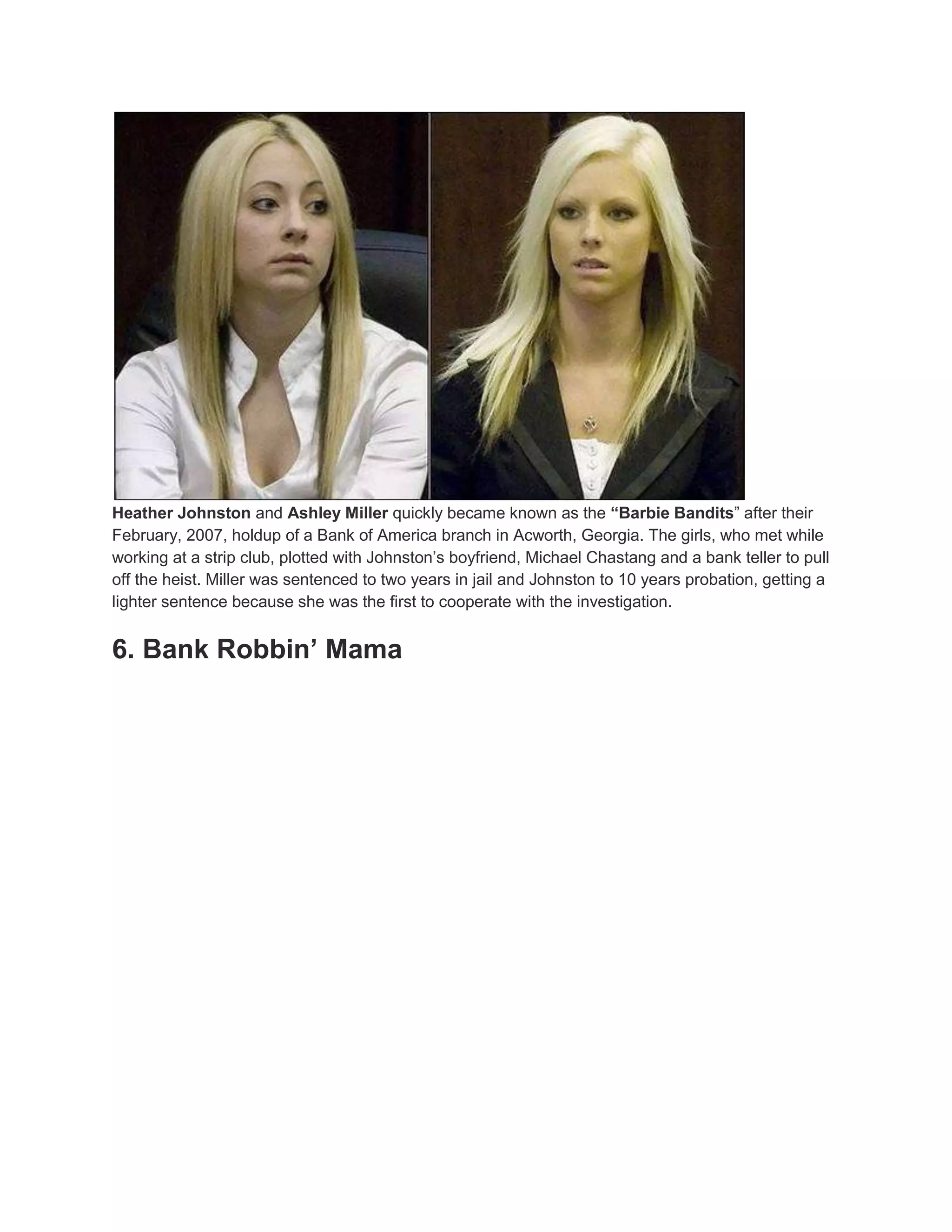 10 famous female bank robbers | DOCX