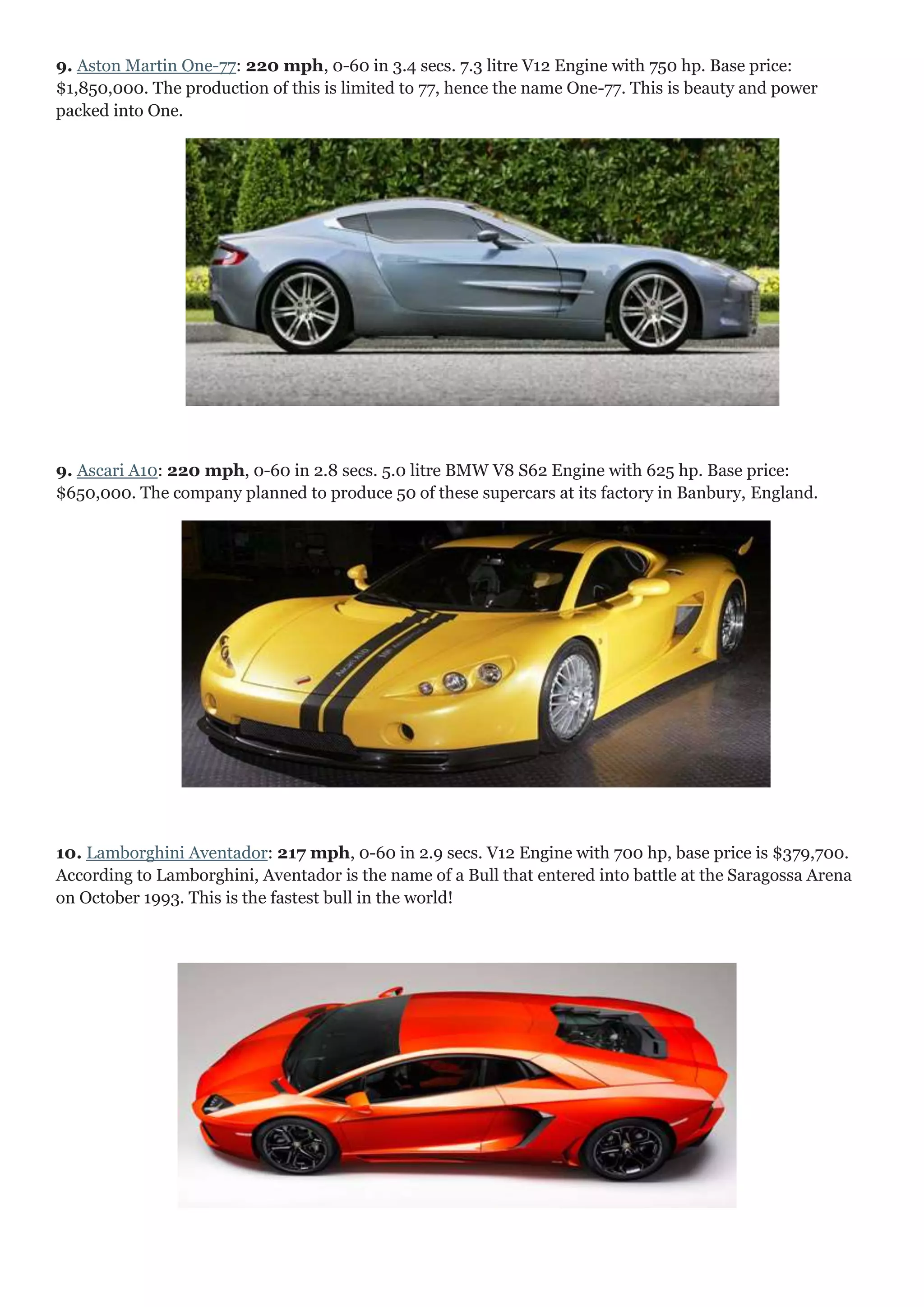 10 fastest cars of the world | DOCX