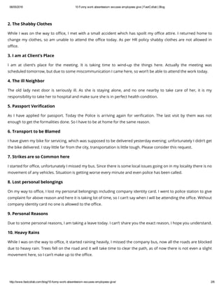 10 funny work absenteeism excuses employees give fast collab _ blog | PDF