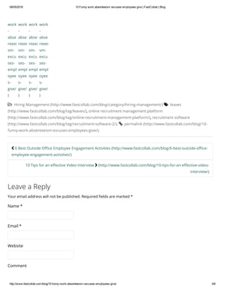 10 funny work absenteeism excuses employees give fast collab _ blog | PDF
