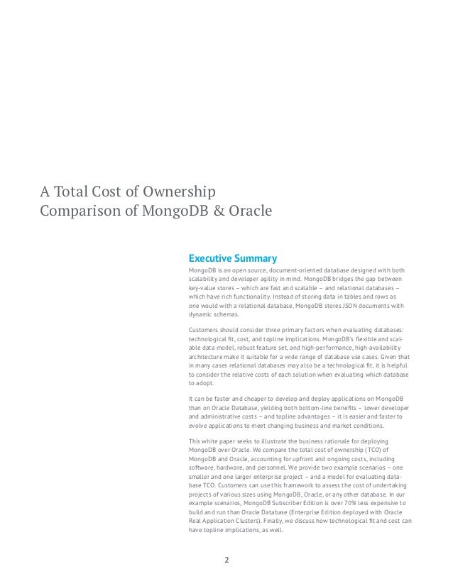 Tco Comparison Mongodb And Oracle