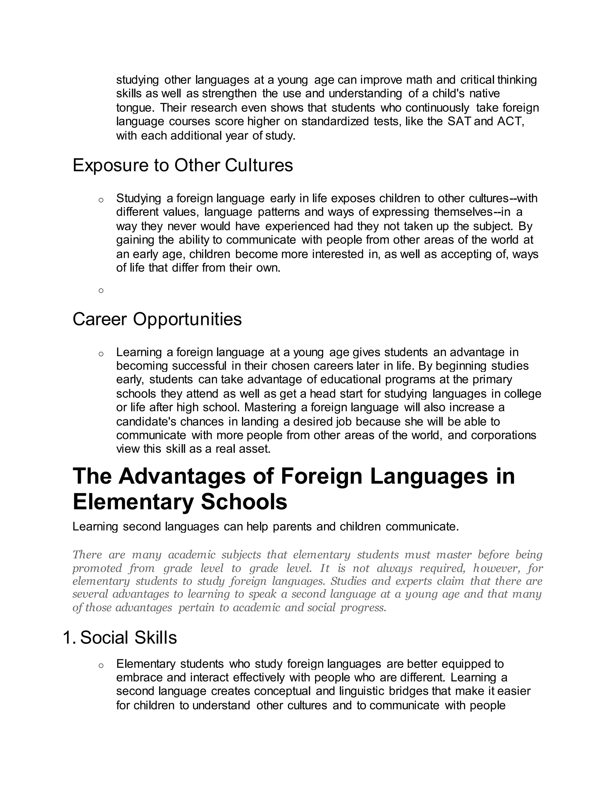 10 good reasons to learn a foreign language | DOCX