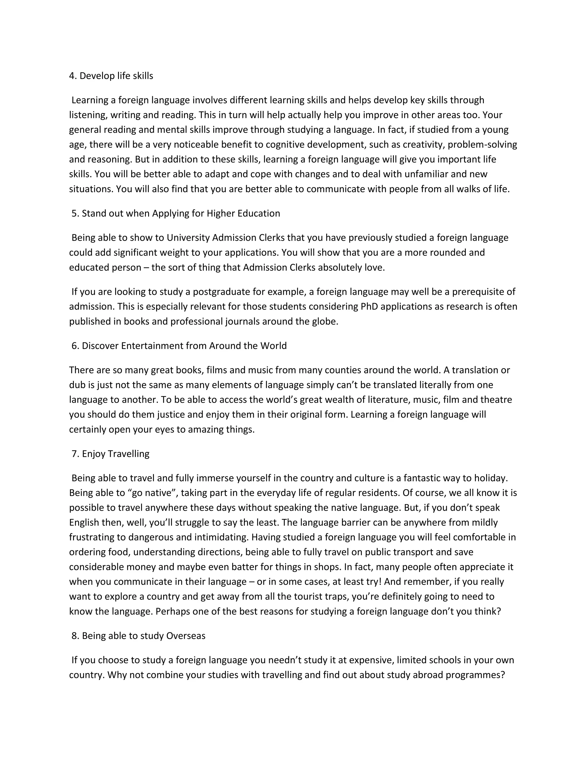 10 good reasons to learn a foreign language | PDF