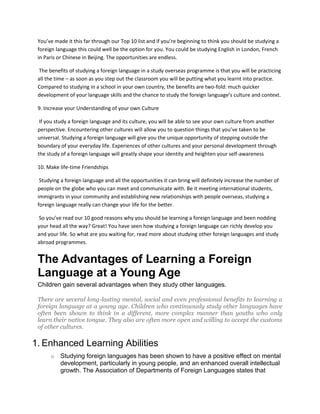 10 good reasons to learn a foreign language | PDF