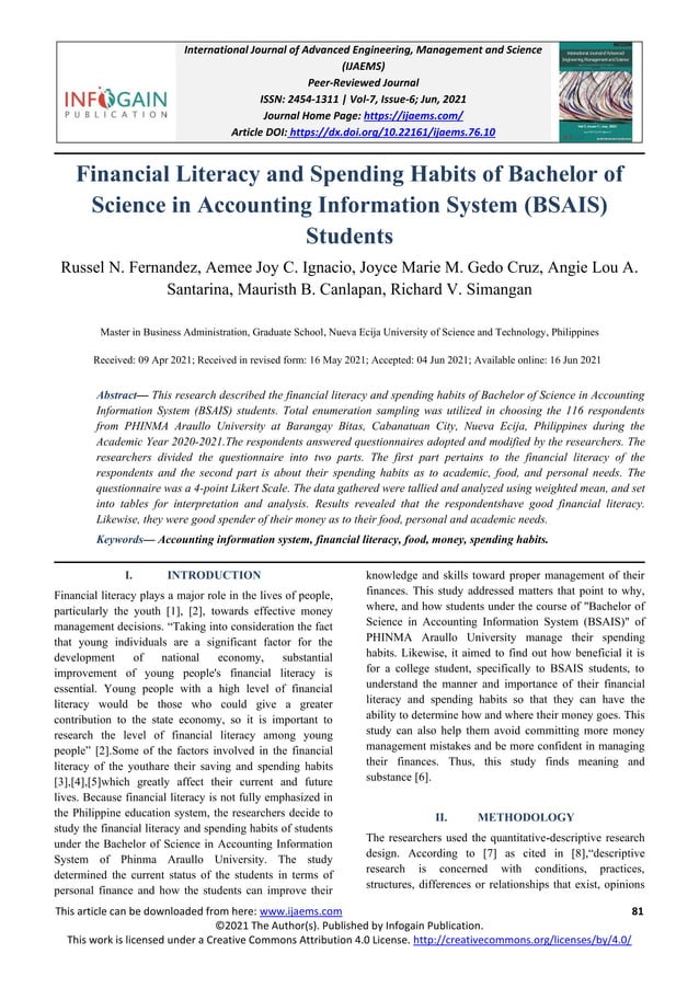 Financial Literacy and Spending Habits of Bachelor of Science in Accounting Information System ...