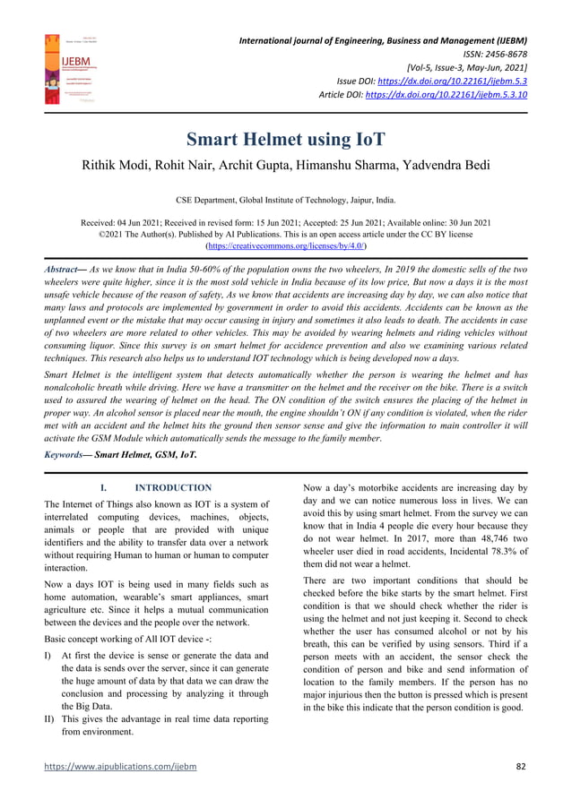 Smart Helmet using IoT | PDF | First Aid | Injuries