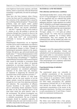 Changes in the Hematology Parameters of Freshwater Fish Channa striatus ...