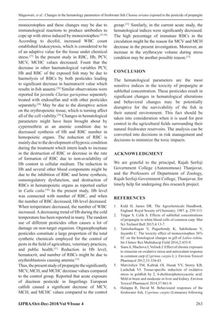 Changes in the Hematology Parameters of Freshwater Fish Channa striatus ...