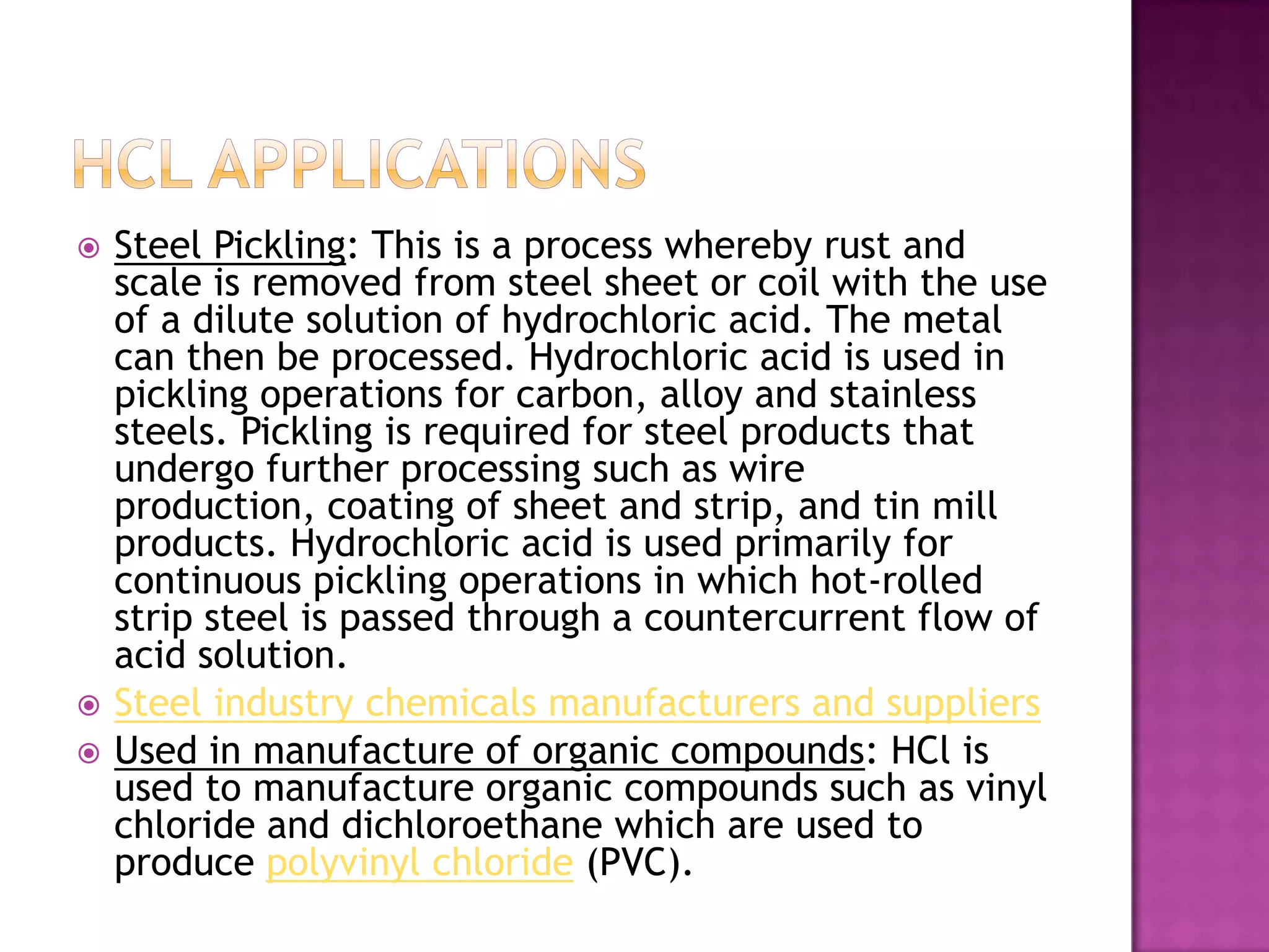 10 industrial applications of hcl | PPTX