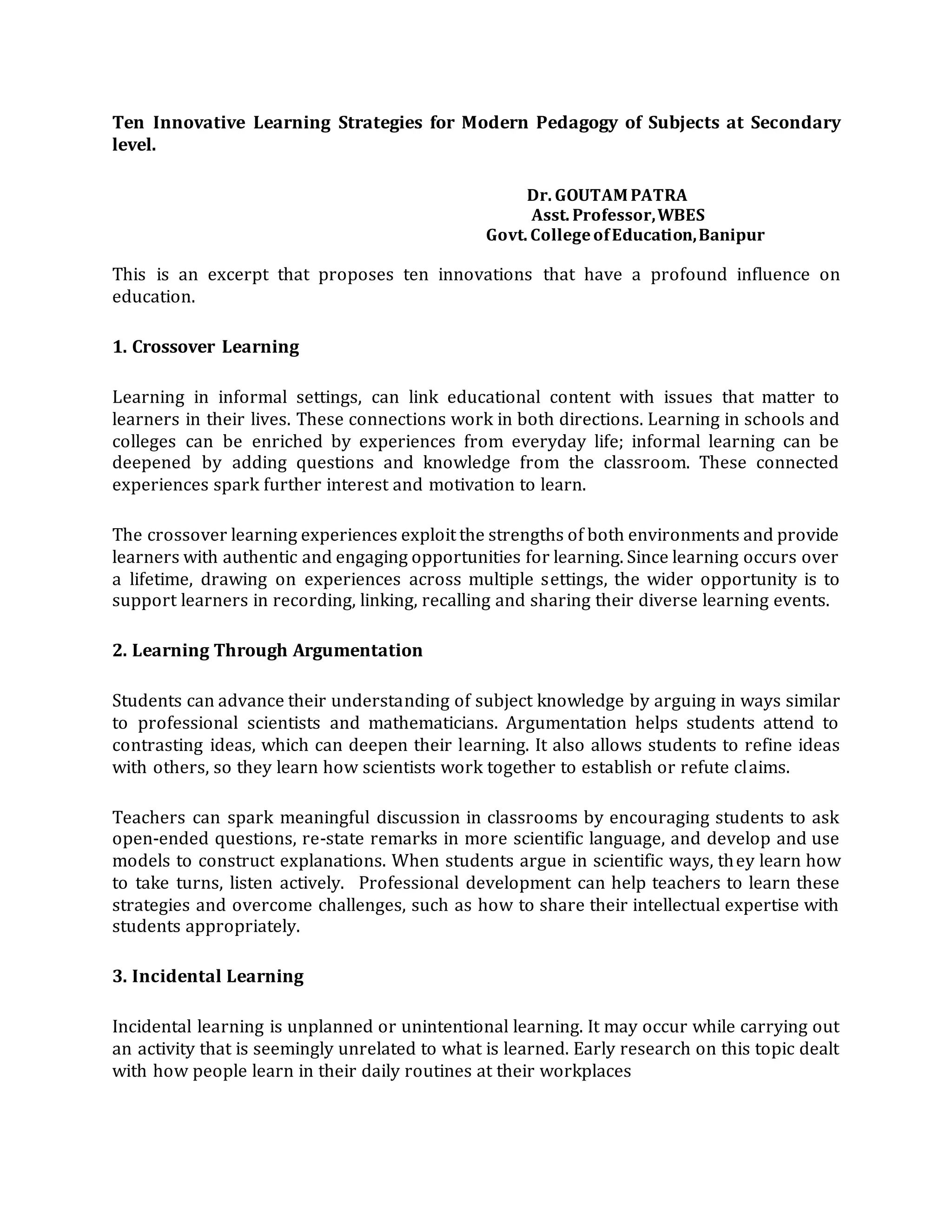 10 innovative learning strategies for modern pedagogy of subject at ...