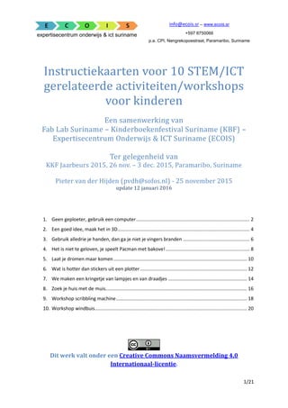 Instructiekaarten voor 10 STEM/ICT gerelateerde activiteiten/workshops ...