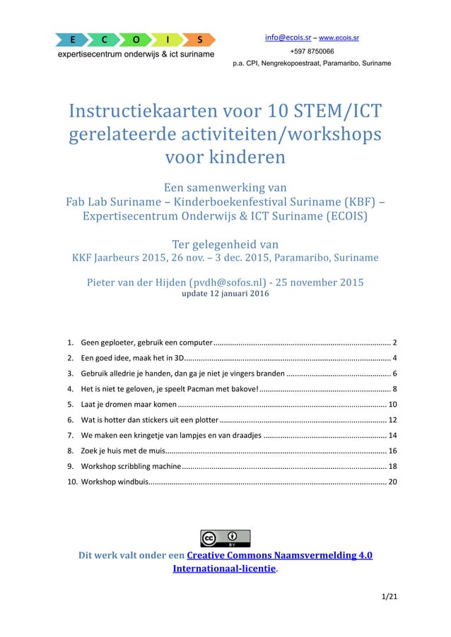 Instructiekaarten voor 10 STEM/ICT gerelateerde activiteiten/workshops ...
