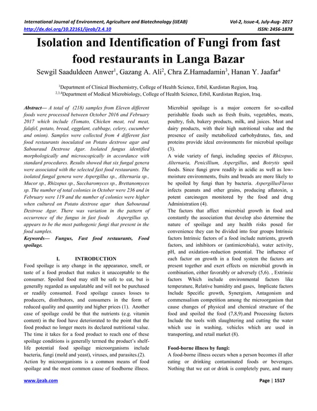 Isolation and Identification of Fungi from fast food restaurants in ...