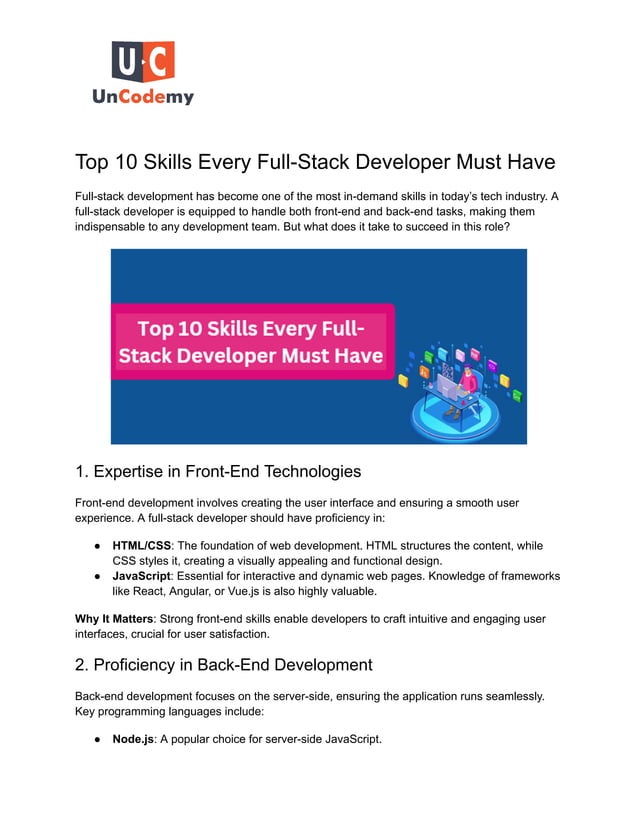 Top 10 Skills Every Full-Stack Developer Must Have | PDF