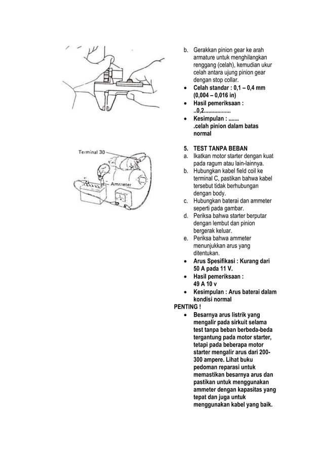 Jobsheet Overhaule Motor Starter Mobil | DOCX