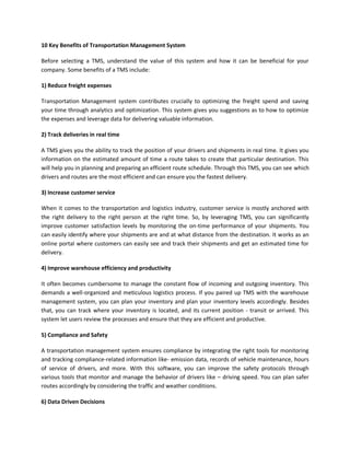 10 Key Benefits Of Transportation Management System (TMS) | PDF
