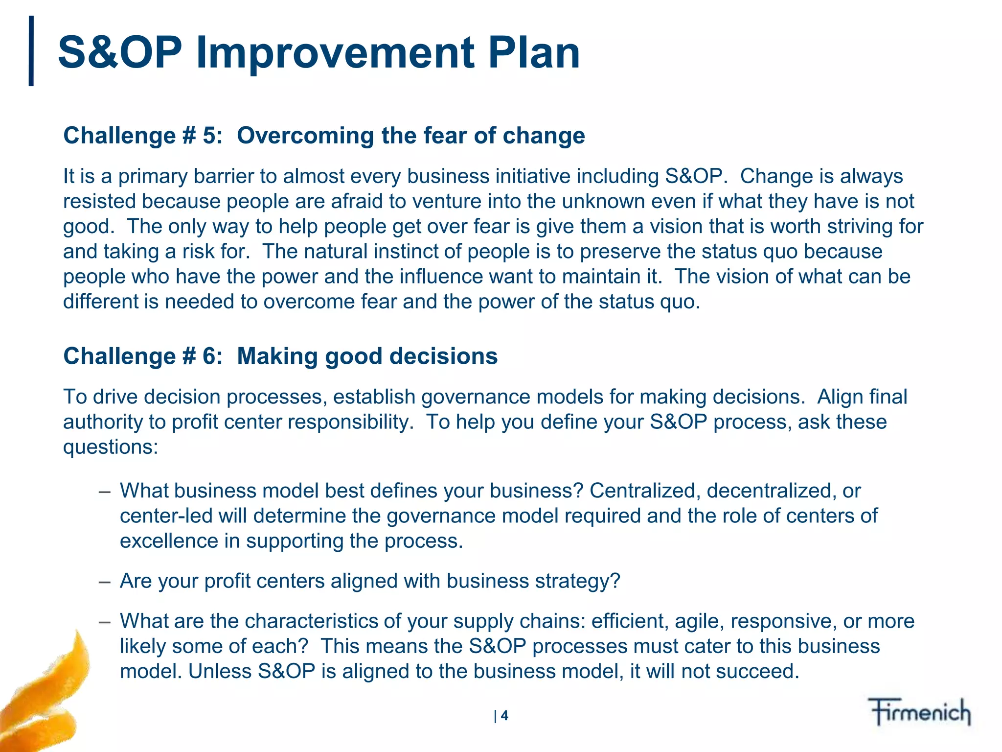 10 Key Challenges to S&OP Excellence | PPTX