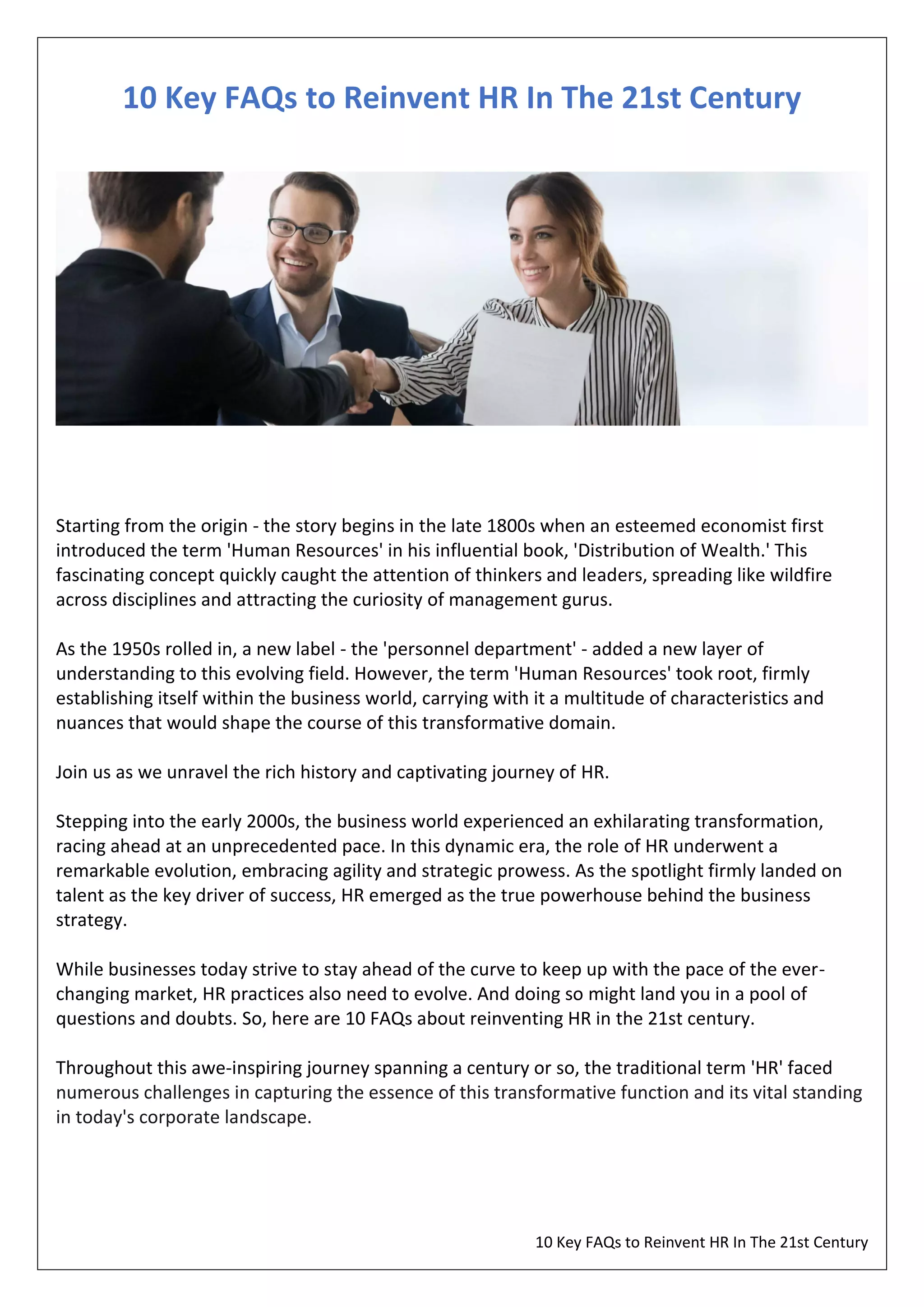 10 Key FAQs to Reinvent HR In The 21st Century | PDF