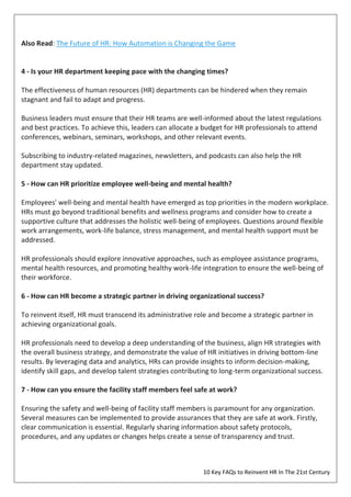 10 Key FAQs to Reinvent HR In The 21st Century | PDF