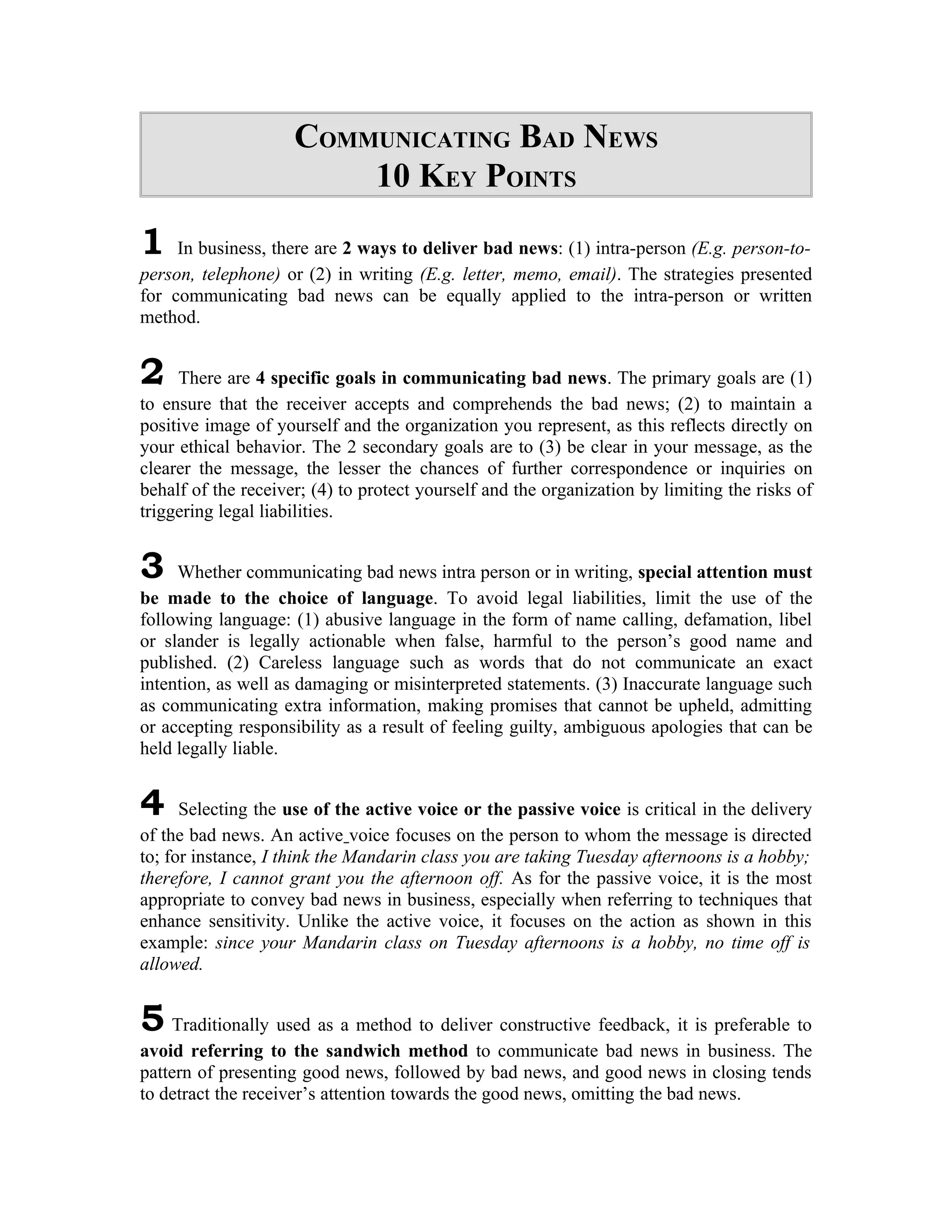 10 Key Points For Delivering Bad News | DOC