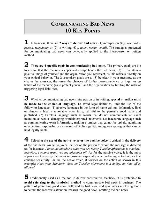 10 Key Points For Delivering Bad News | DOC