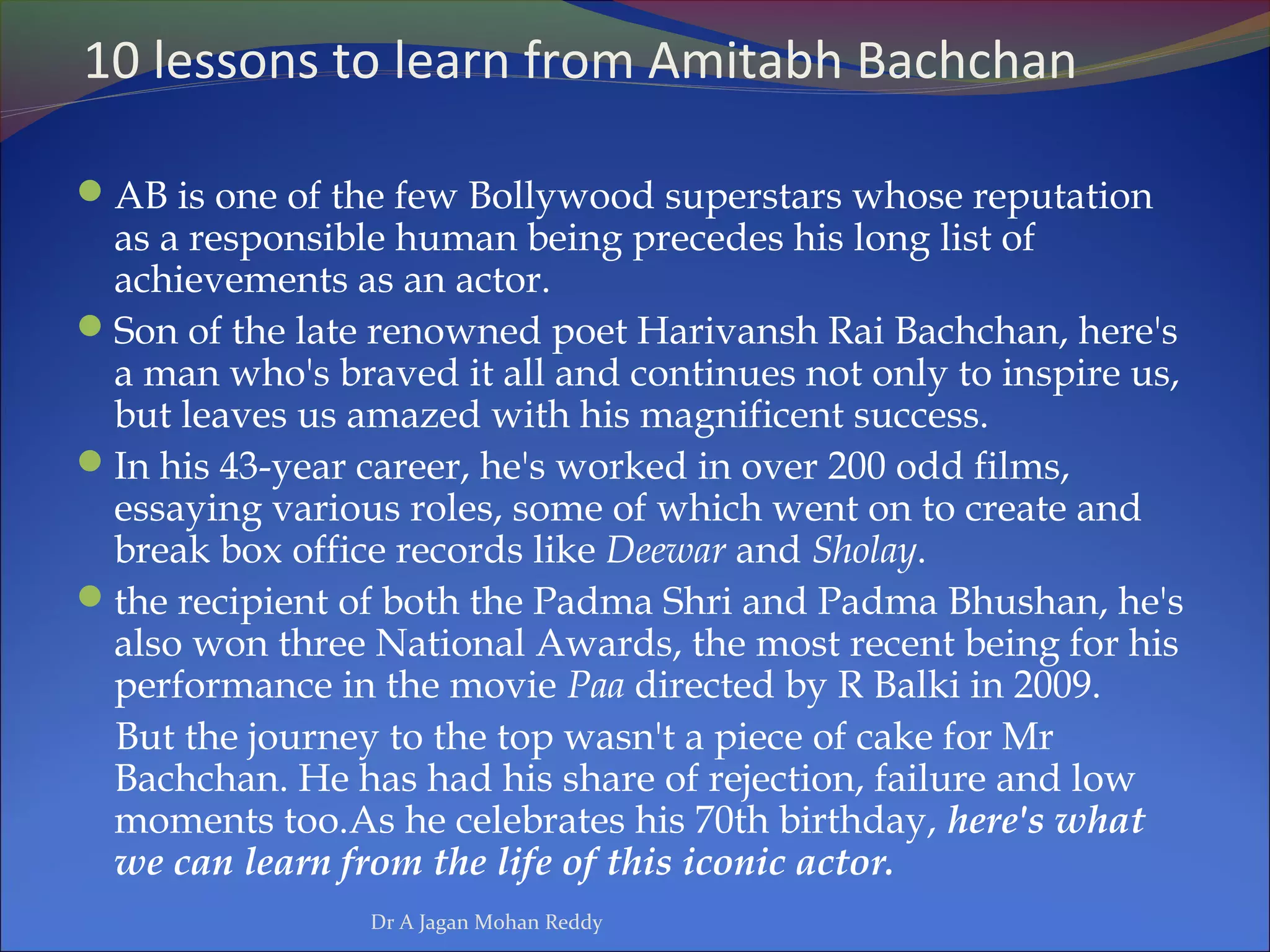 10 lessons from amitabh | PPT
