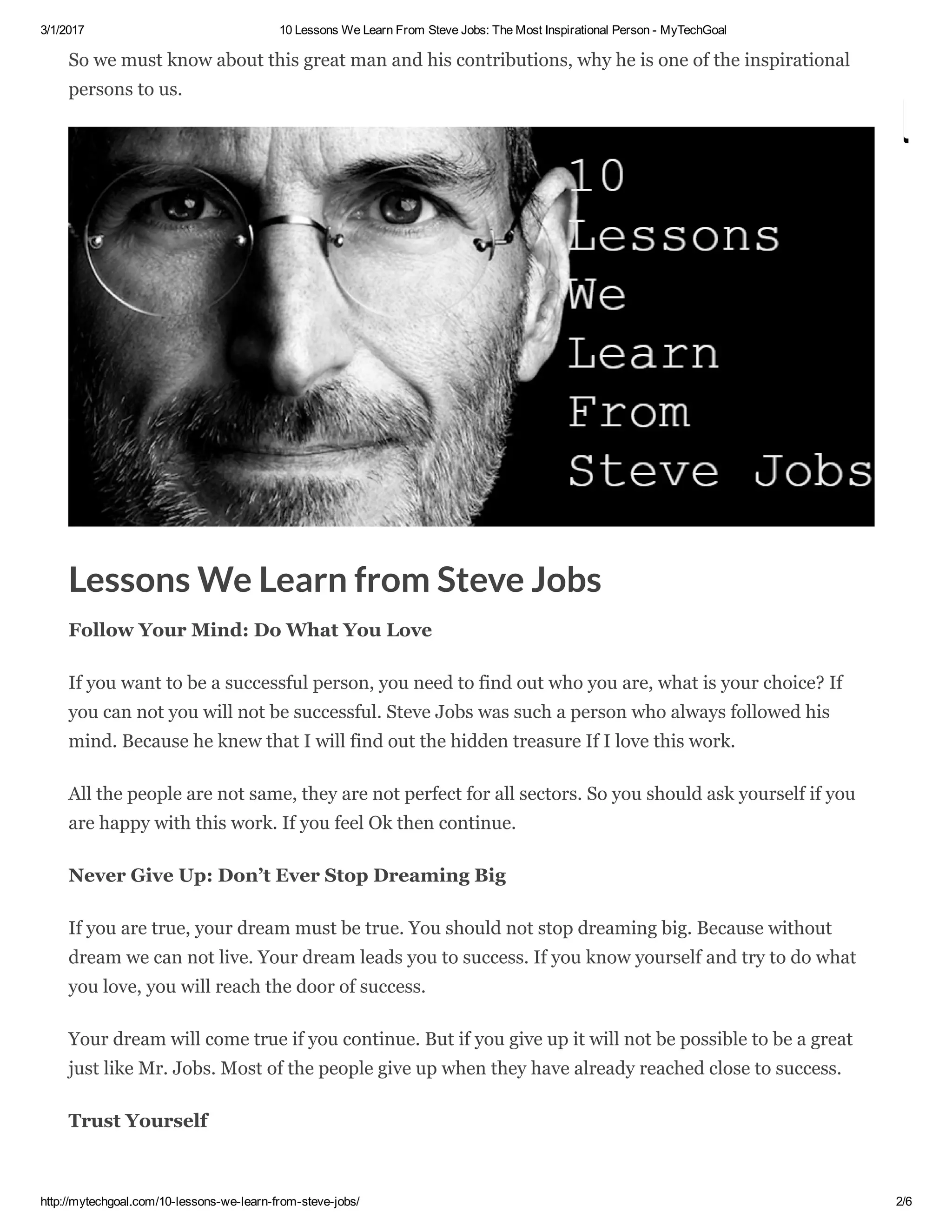 10 lessons we learn from steve jobs the most inspirational person | PDF