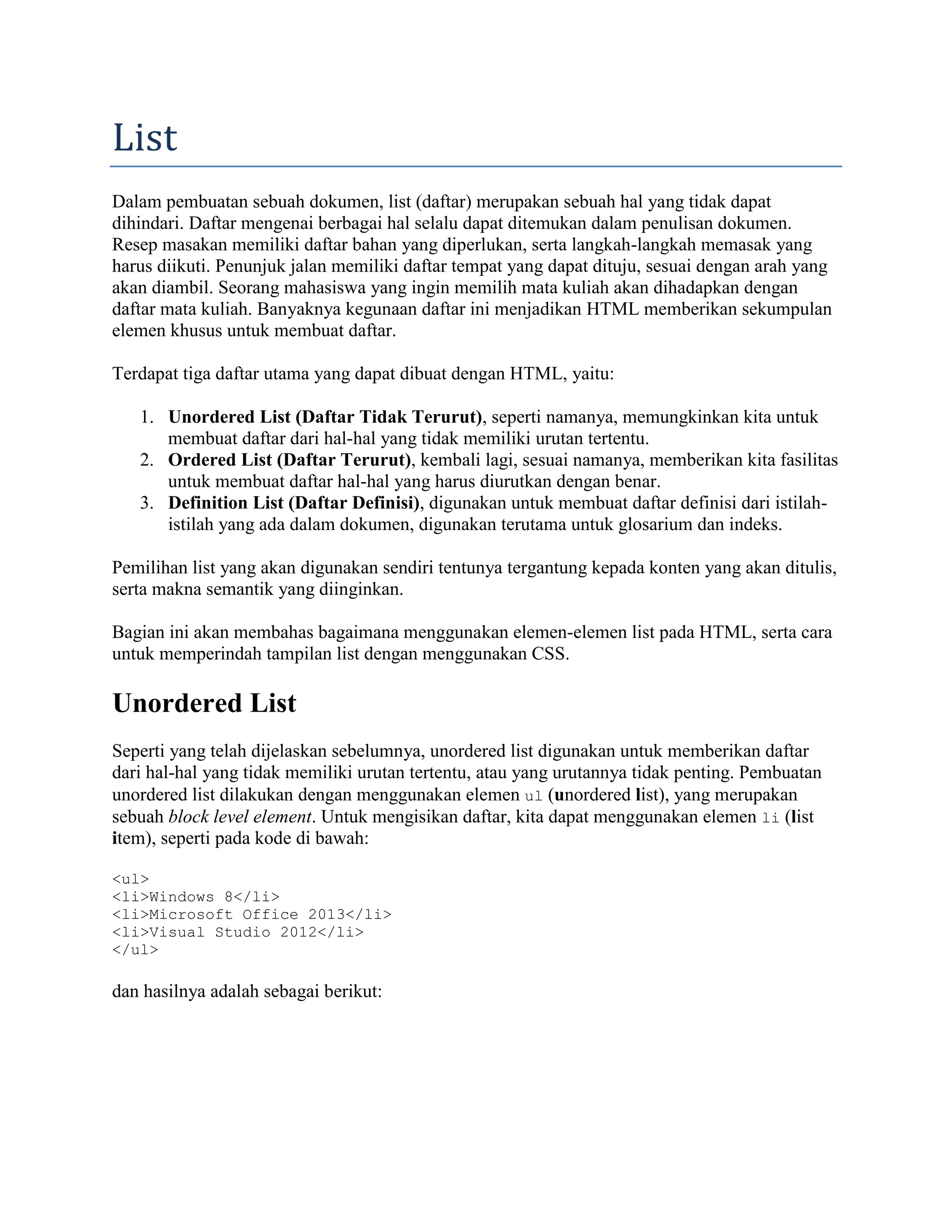 webdesign dasar : 10 list | DOCX