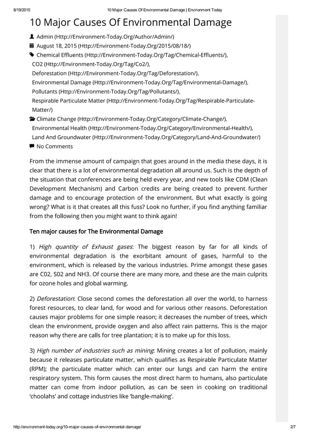 10 major causes of environmental damage environment today | PDF
