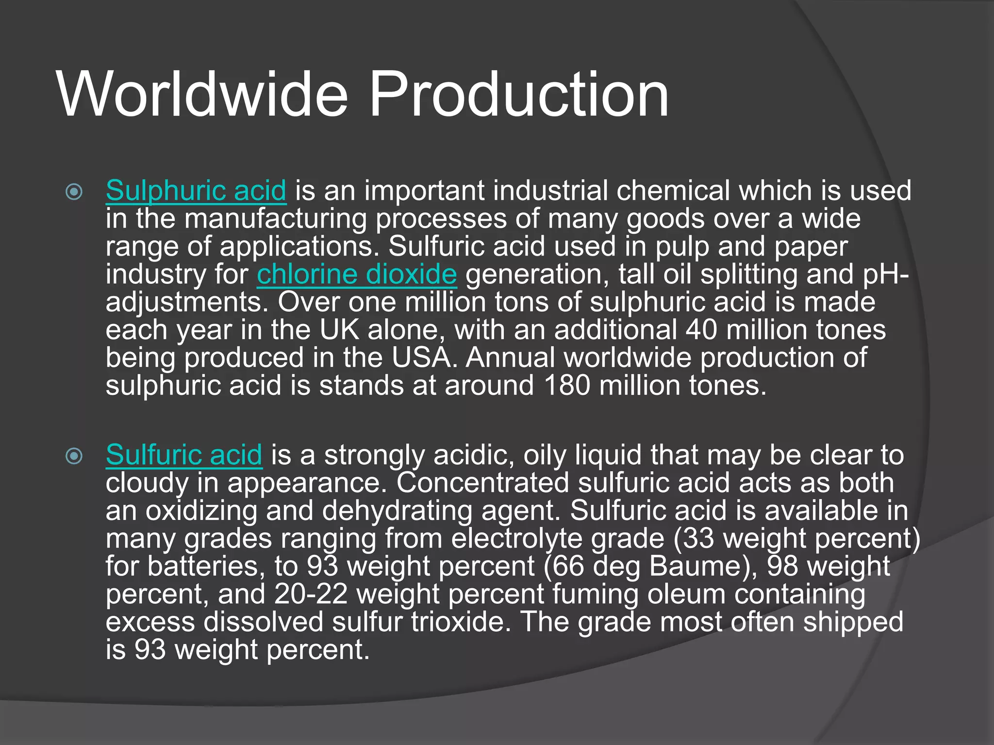 10 major industrial applications of sulfuric acid | PPTX
