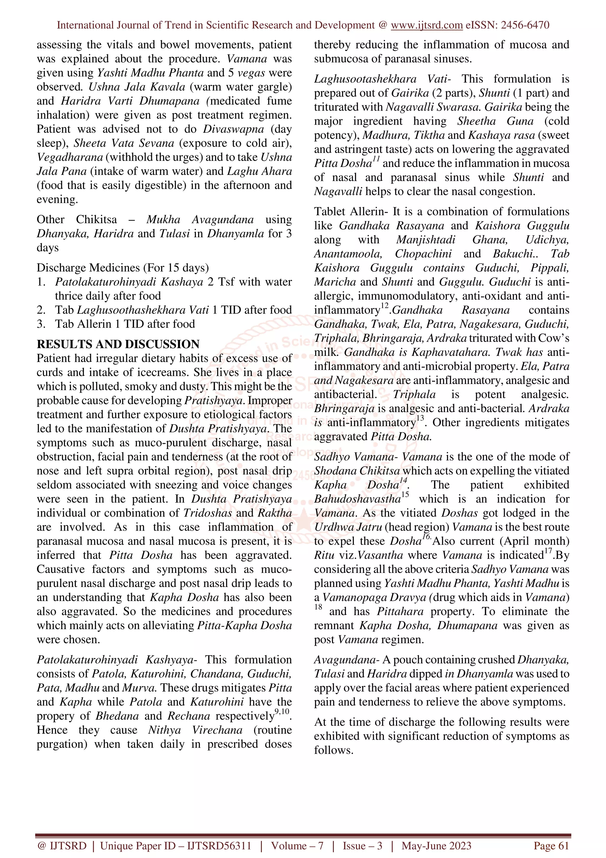 Management of Dushta Pratishyaya A Case Study | PDF