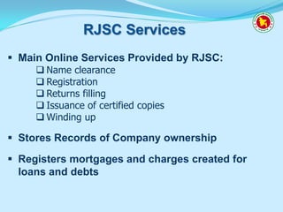 Reforms enacted by the Registrar of Joint Stock Companies (Mr. Ahmedur ...