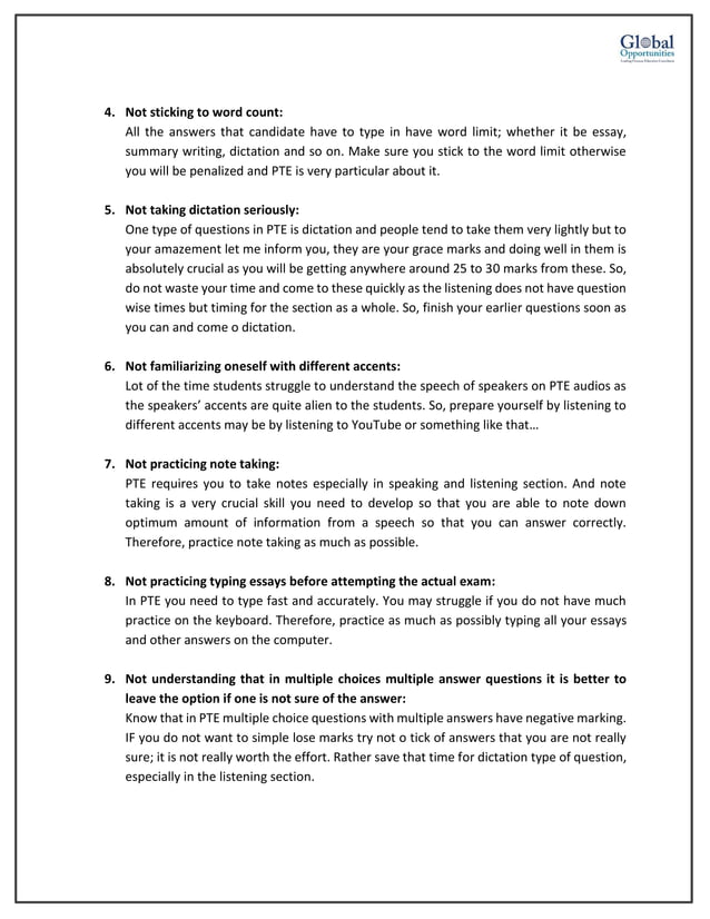 10 Mistakes to Avoid While Preparing for PTE | PDF