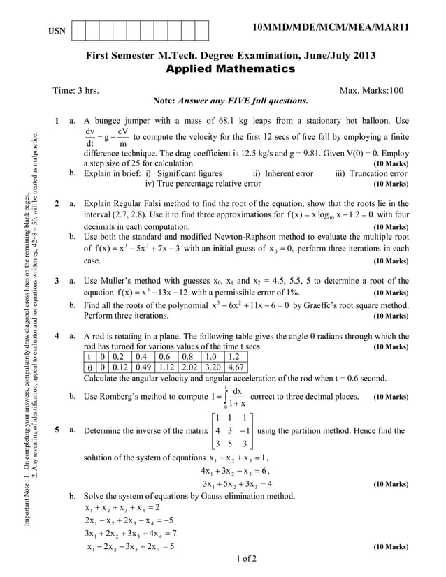 10 mmd11 applied mathematics - june, july 2013 | PDF