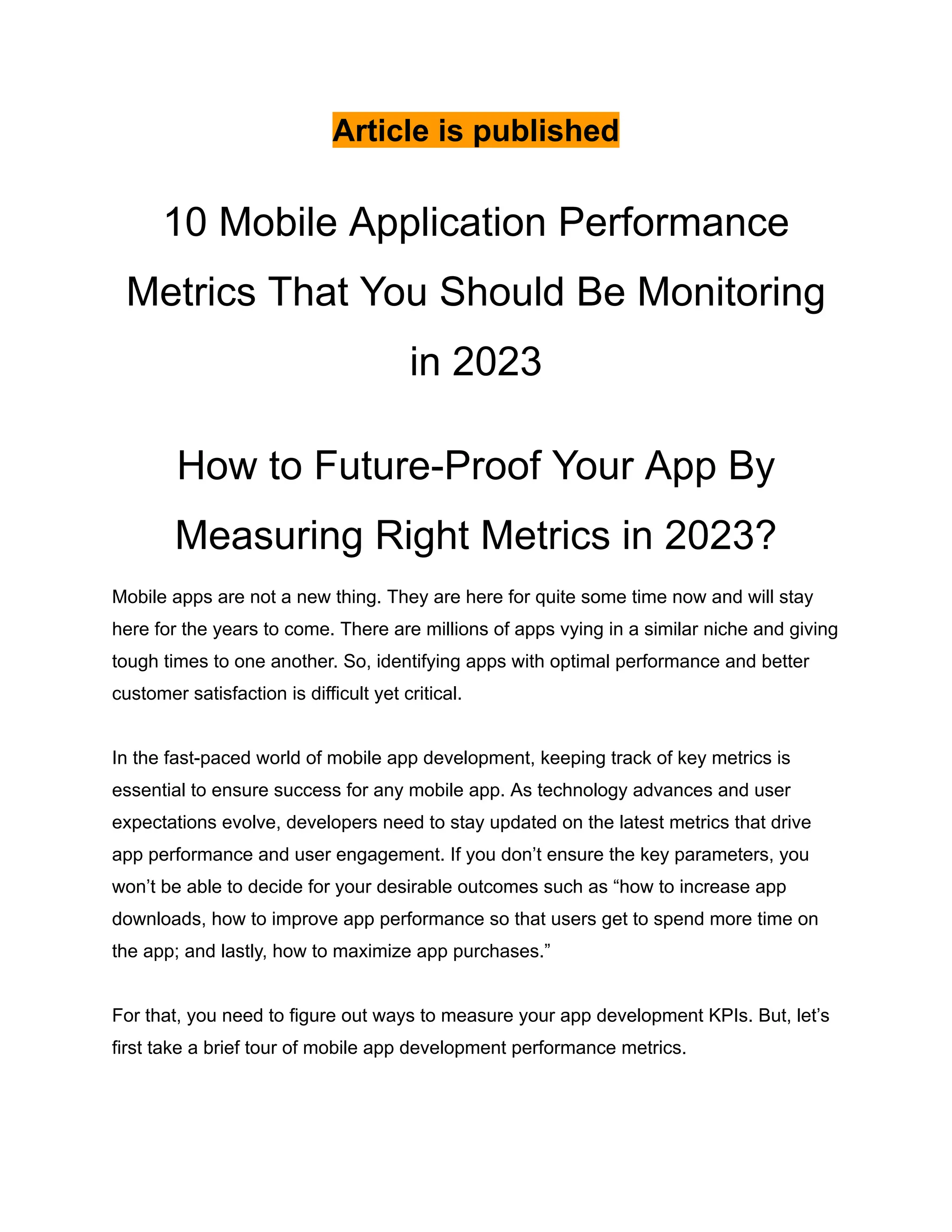 10 Mobile Application Performance Metrics That You Should Be Monitoring in 2023.pdf | Computer ...