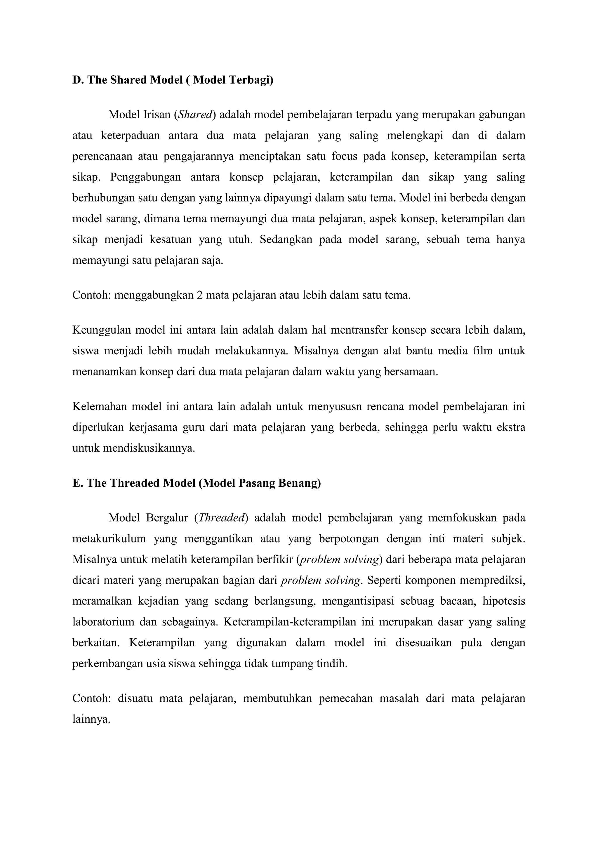 10 model pembelajaran terpadu | DOCX