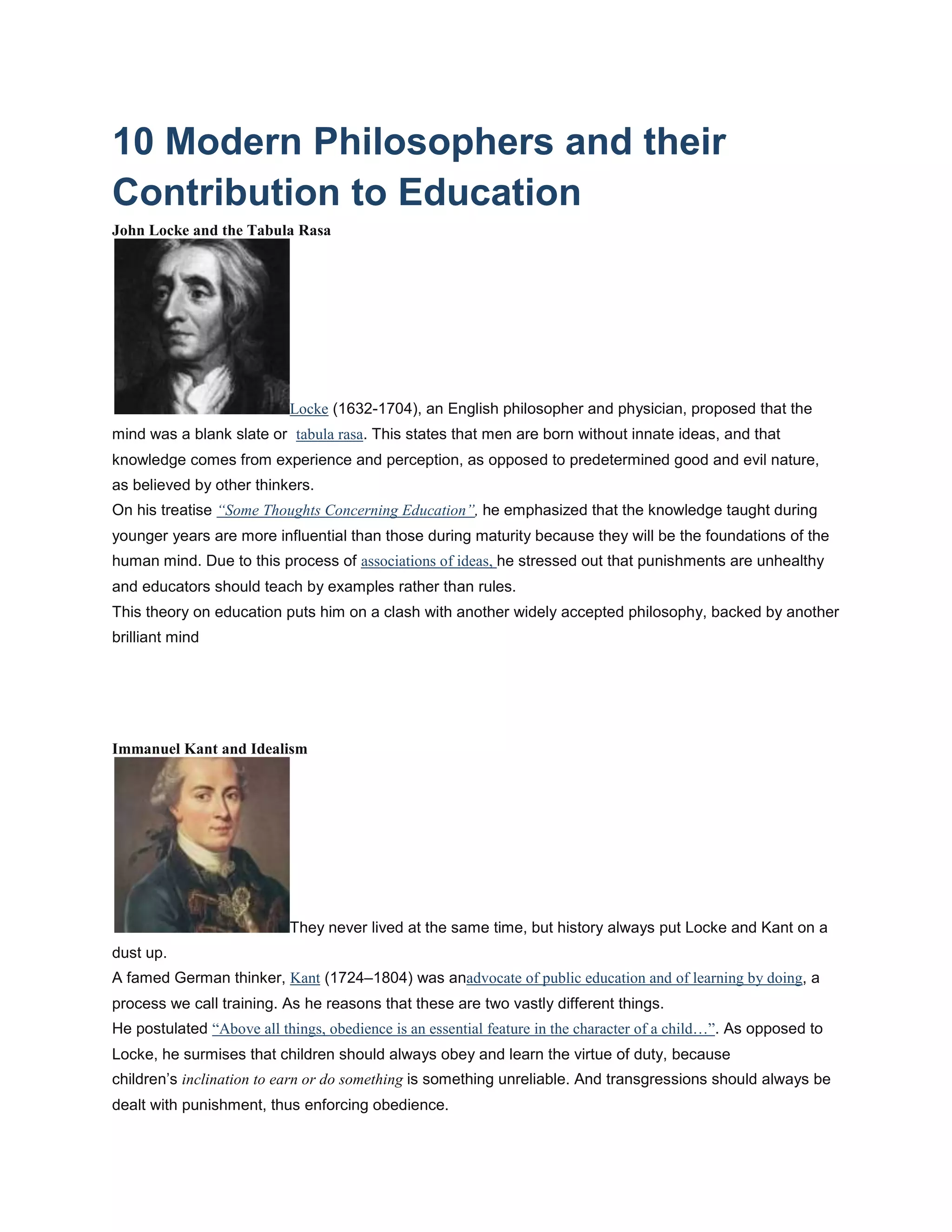 10 modern philosophers and their contribution to education | DOCX